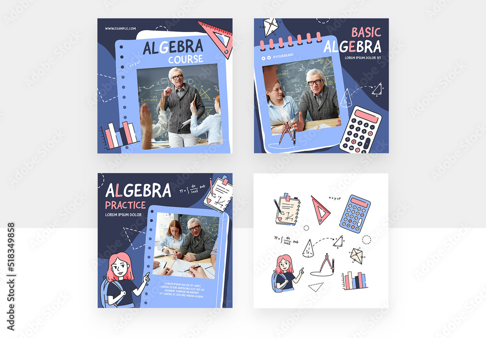 School Education College Math Algebra Social Media Banners Stock ...