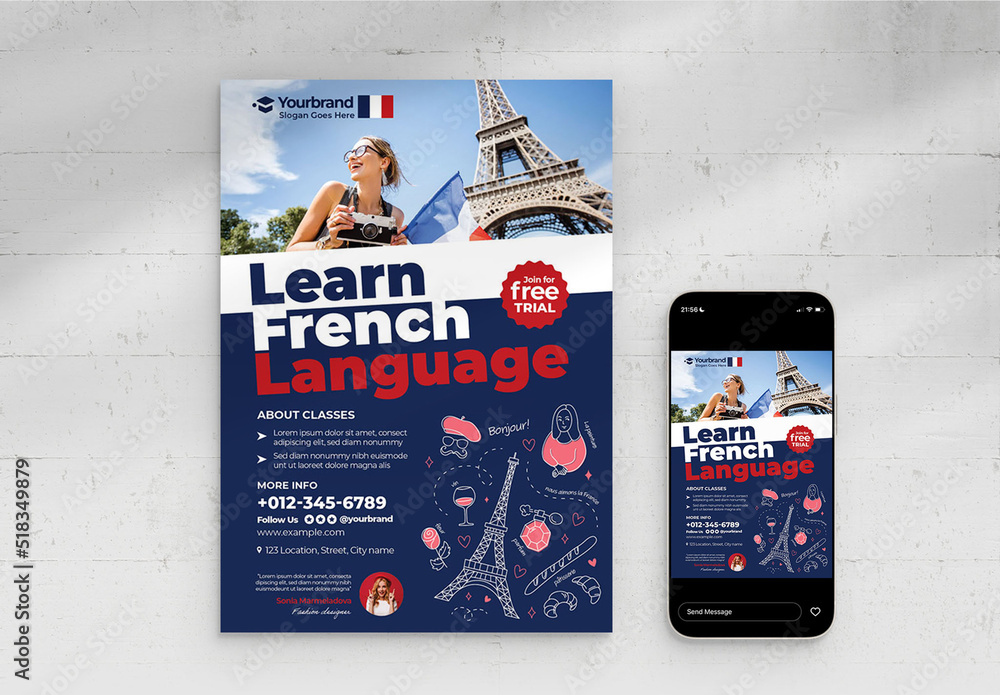 French France Themed Flyer Poster for French Language Lesson Education ...
