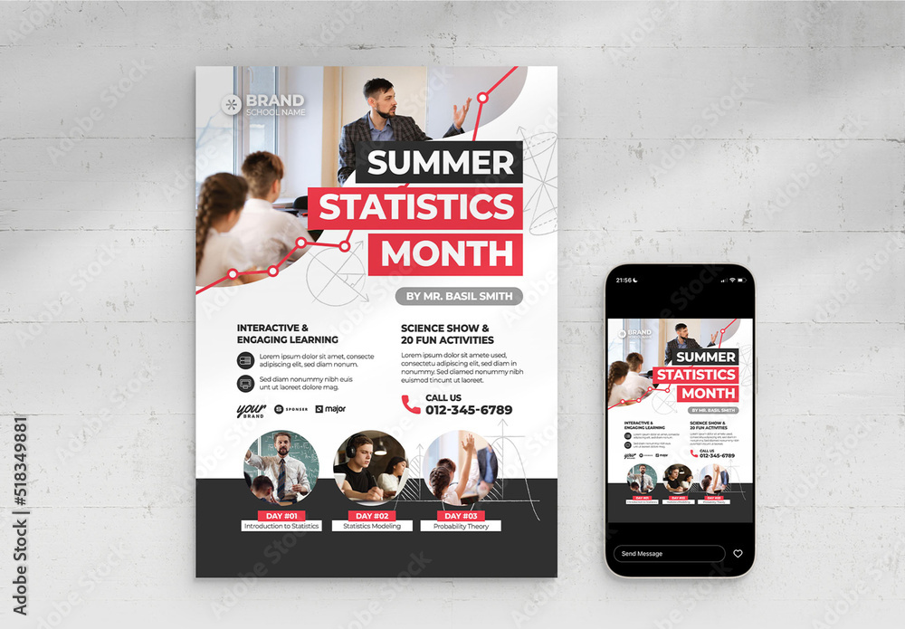 College Education Flyer Poster with Math Statistics Business Theme ...