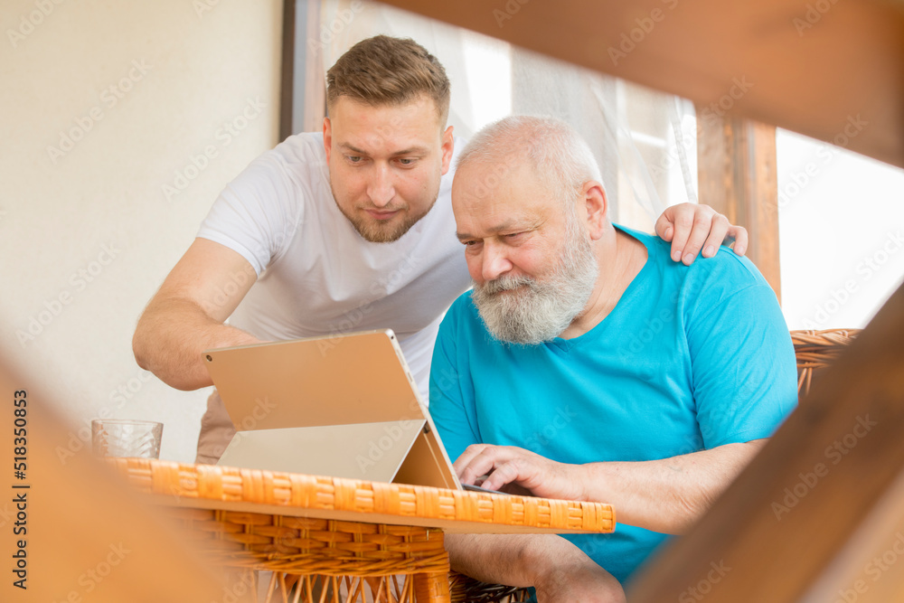 man webcam, person teach, easy communication, joyful aged, old parent ...