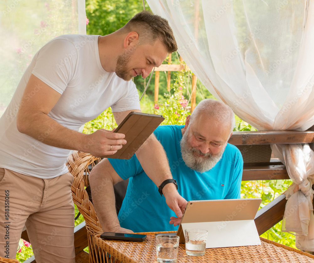 man webcam, person teach, easy communication, joyful aged, old parent ...