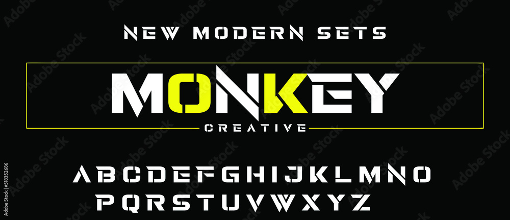 MONKEY, Sports minimal tech font letter set. Luxury vector typeface for ...