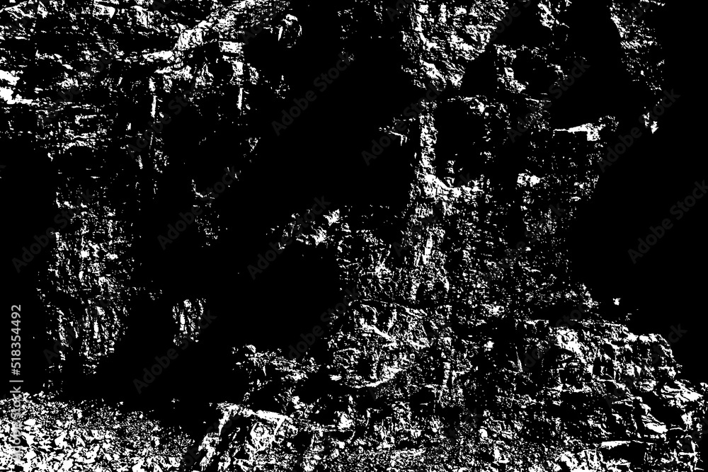 Grungy cragged bumpy pitted cavity stone facade, split layer gap.Ruined ...