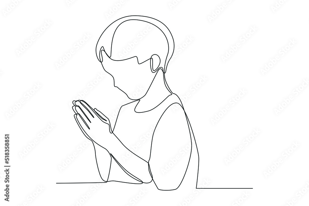Continuous one line drawing little boy praying for world peace. Peace ...
