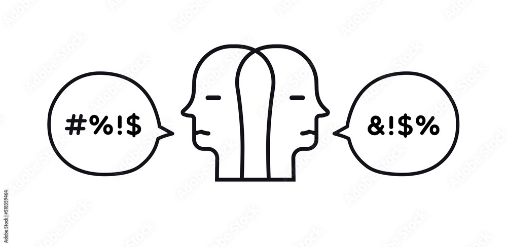 Broken human communication concept illustration, bad swear talk two ...