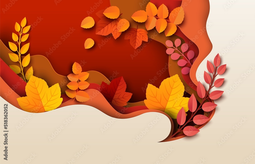 Autumn paper cut background origami art style Stock Vector | Adobe Stock