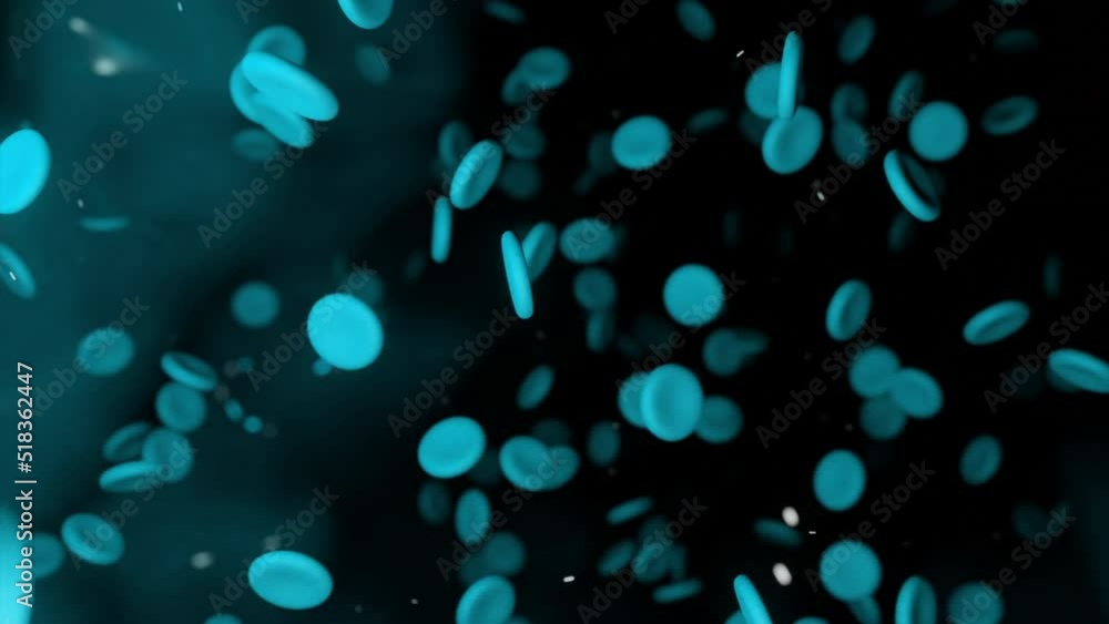 3D animation with moving cells in channel. Design. Disease cells move ...