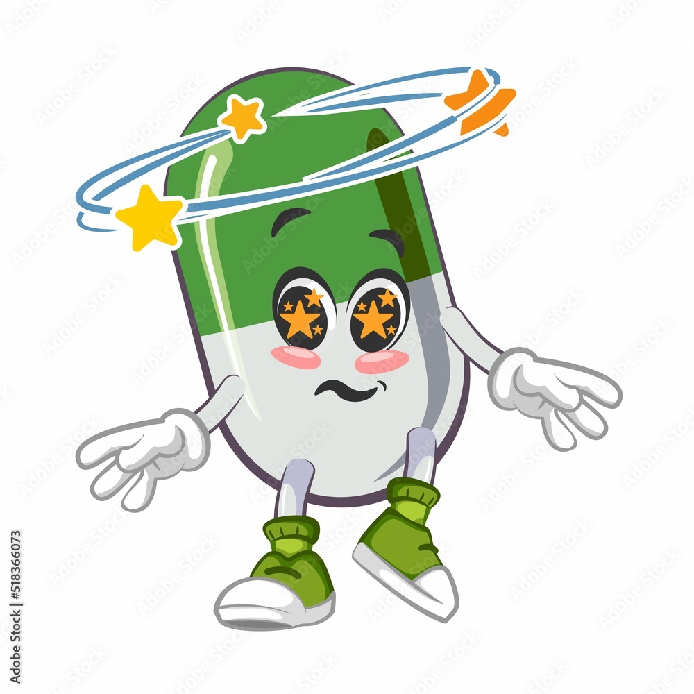 vector illustration of cute capsule mascot dizzy Stock Vector | Adobe Stock