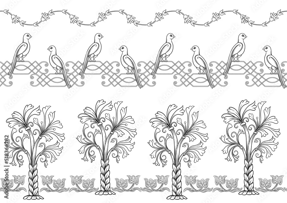 Byzantine traditional historical motifs of animals, birds, flowers and ...