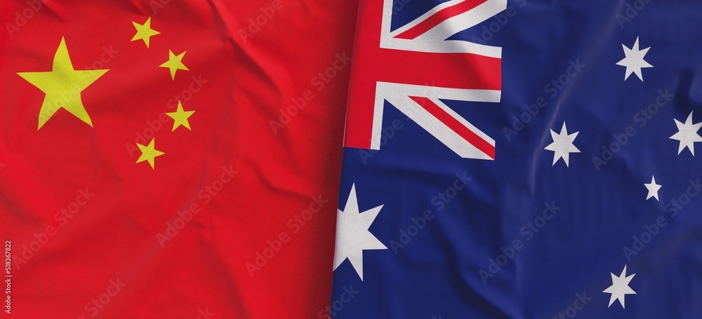 Flags of China and Australia. Linen flag close-up. Flag made of canvas ...