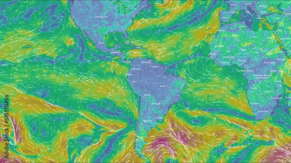 Vidéo Stock Map of the direction of wind currents on the continent of ...