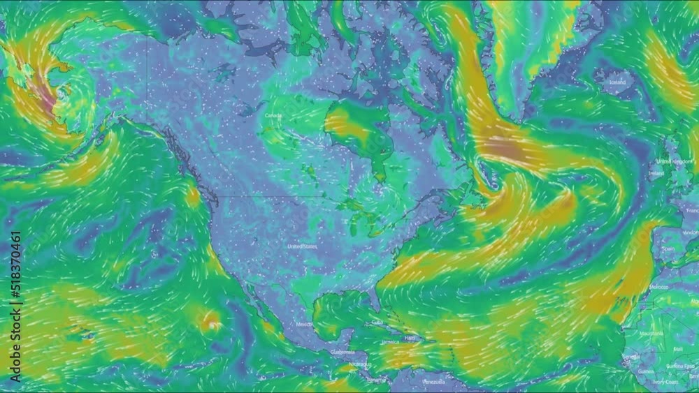 Map of the direction of wind currents on the continent of America ...