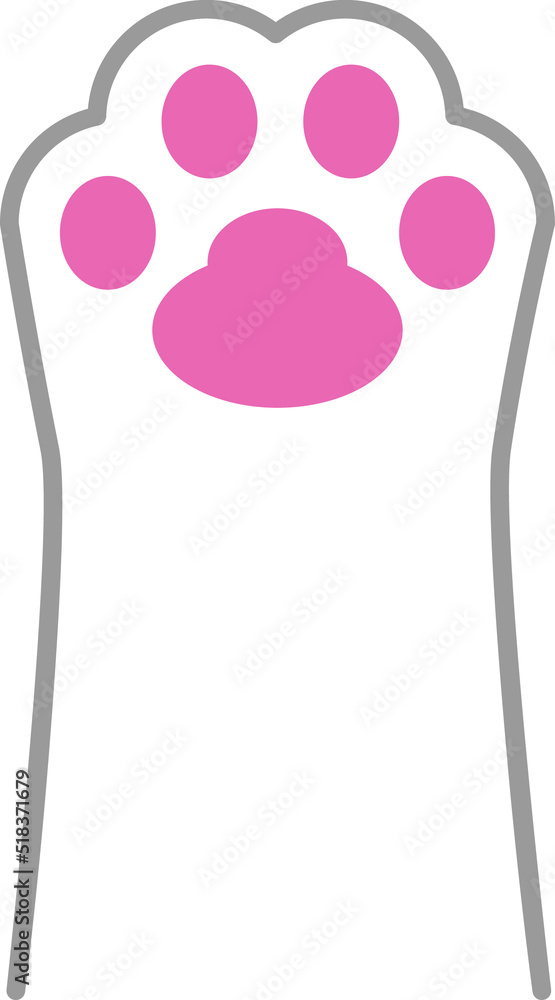 White cat paw print. Kitten kitty leg foot with pink pad. Cute cartoon ...