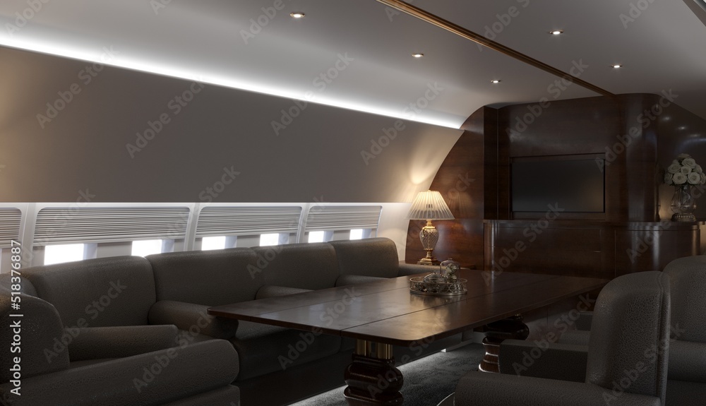 3d visualization of the VIP cabin of a business class aircraft, 3d ...