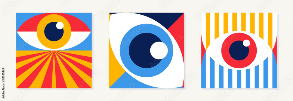 Abstract bauhaus eye poster set minimal 20s geometric style with ...