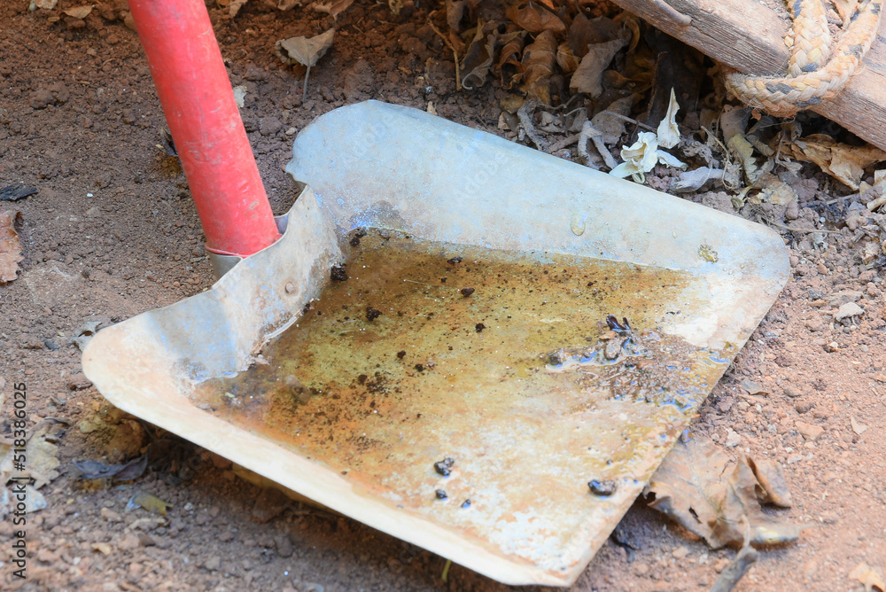abandoned plastic packaging with stagnant dirty water inside. close ...