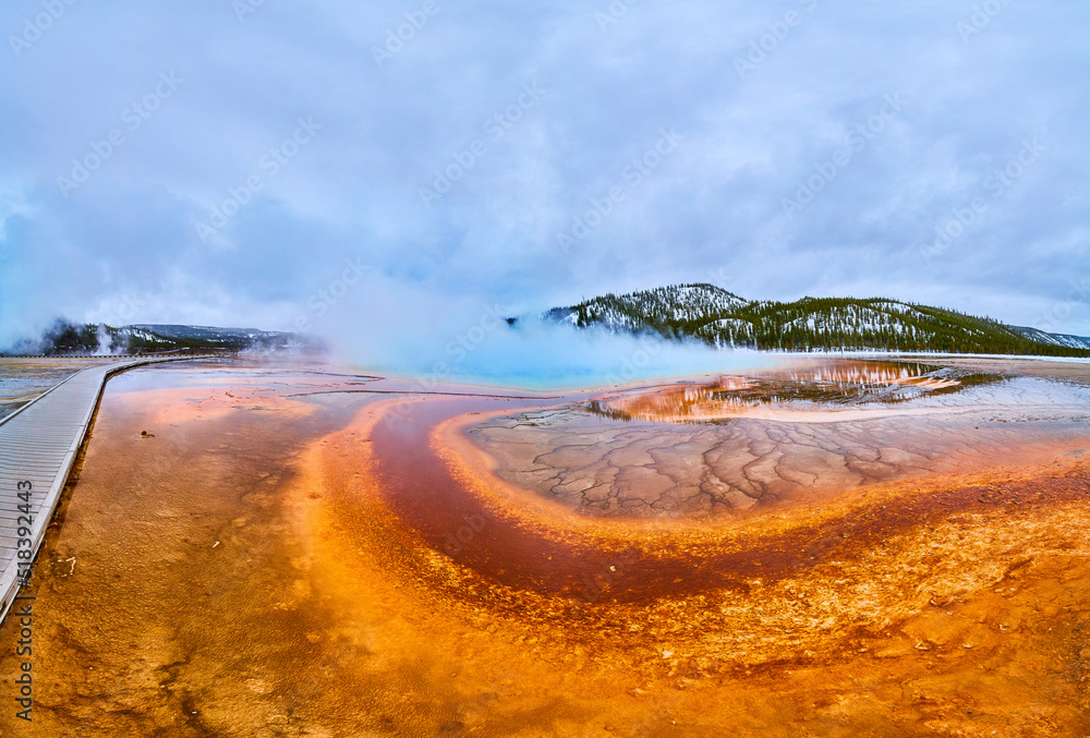 Yellowstone iconic Grand Prismatic Spring from boardwalk in spring ...
