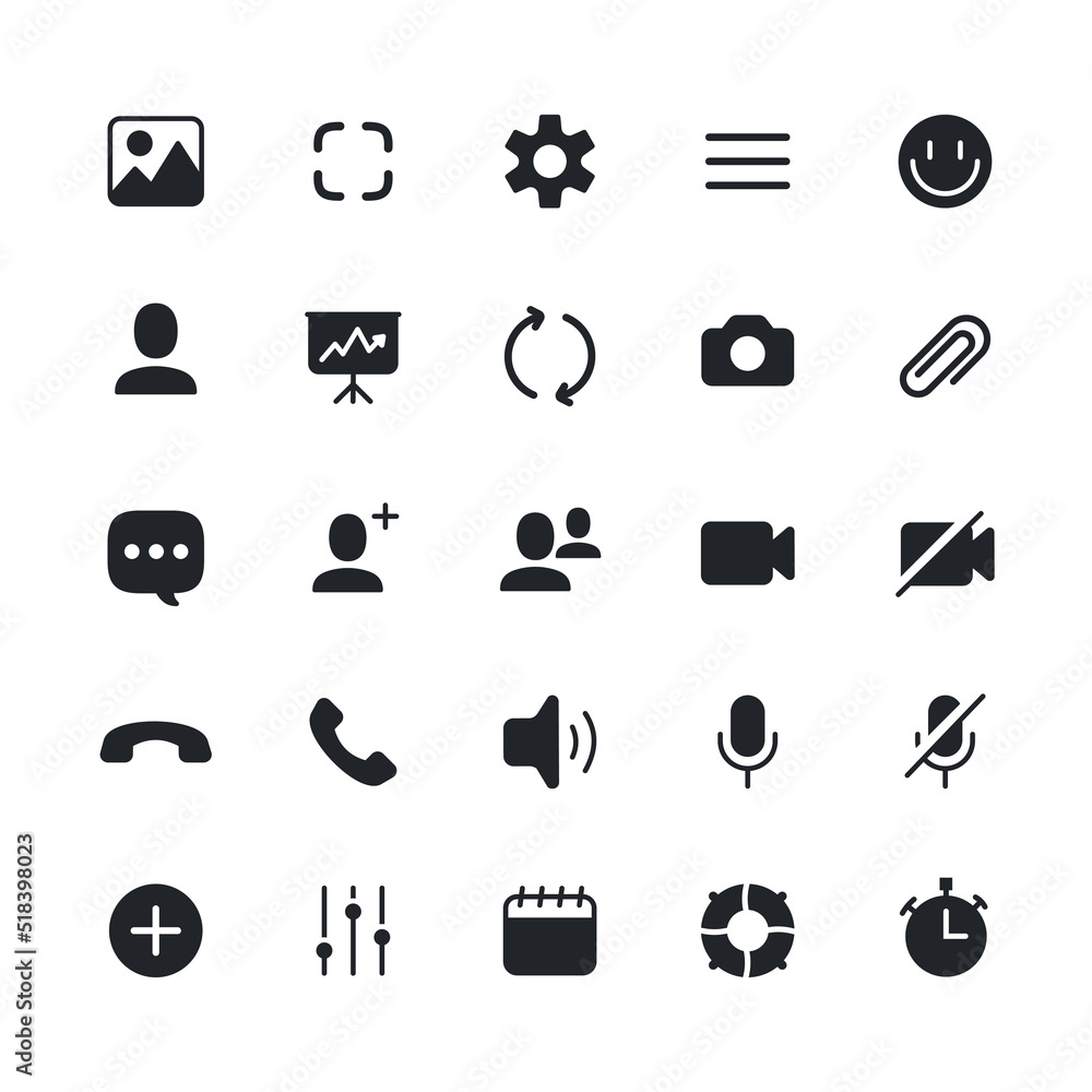 Videocall icon flat style set isolate on white background. UI interface ...