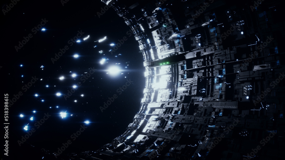 Space futuristic base with ships traffic. Futuristic concept. 3d ...
