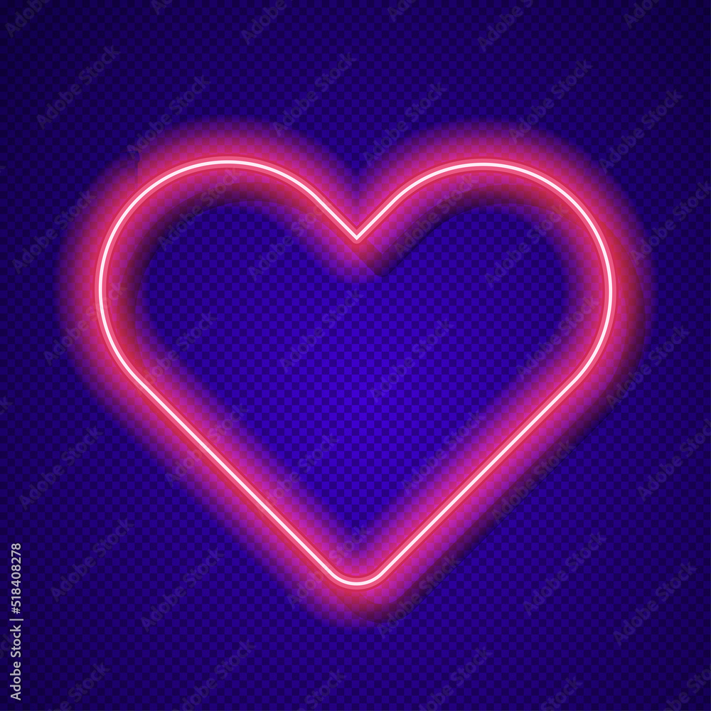 Neon heart vector frame on transparent background. Bright night neon ...