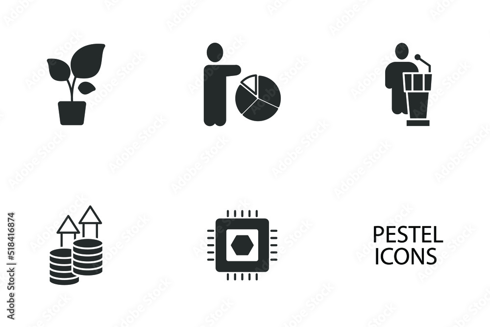 Pestel analysis icons set . Pestel analysis pack symbol vector elements for infographic web ...