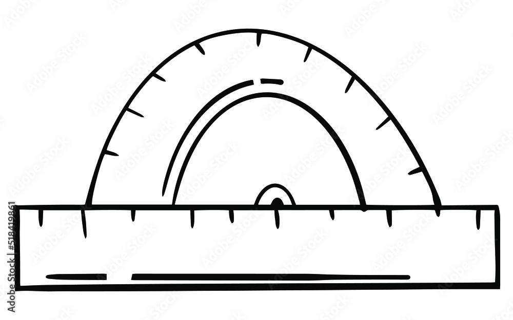 Hand-drawn simple doodle clipart. Vector illustration. The protractor ...