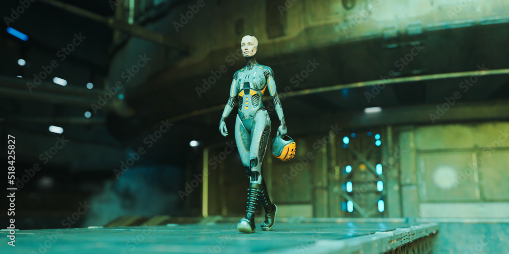 Futuristic female cyborg walking Stock Photo | Adobe Stock