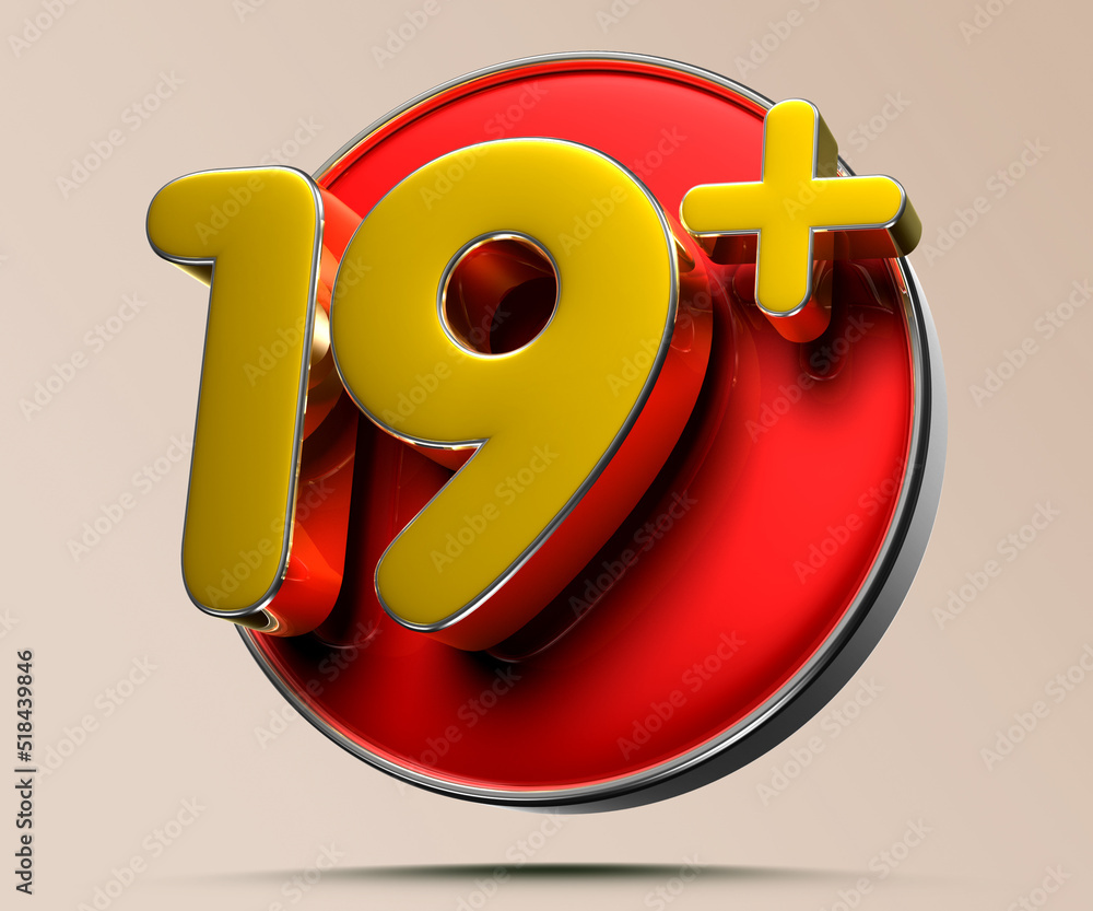 19 plus 3D illustration on light cream background have work path ...