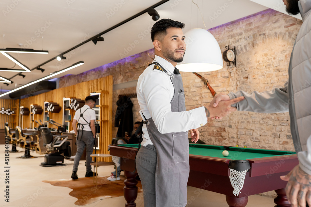 Barber Greeting The Client Stock Photo | Adobe Stock