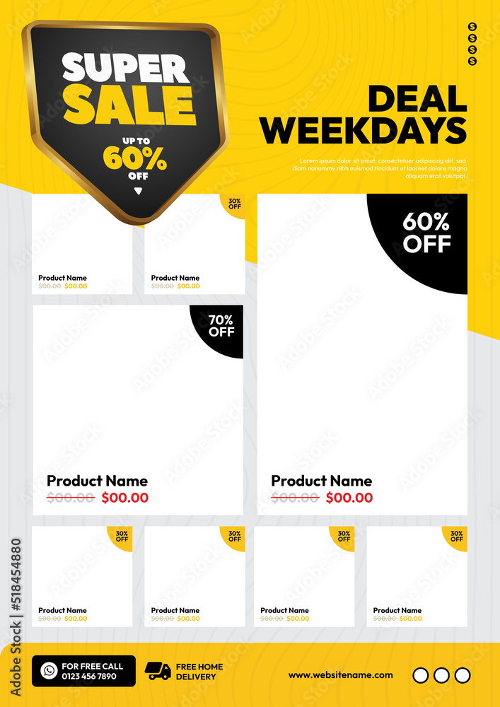 Super sale grocery store weekly promotion flyer template Stock Vector ...