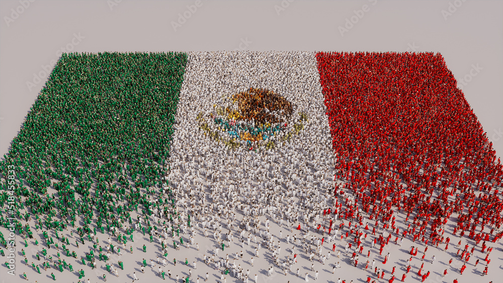 Mexican Flag formed from a Crowd of People. Banner of Mexico on White ...