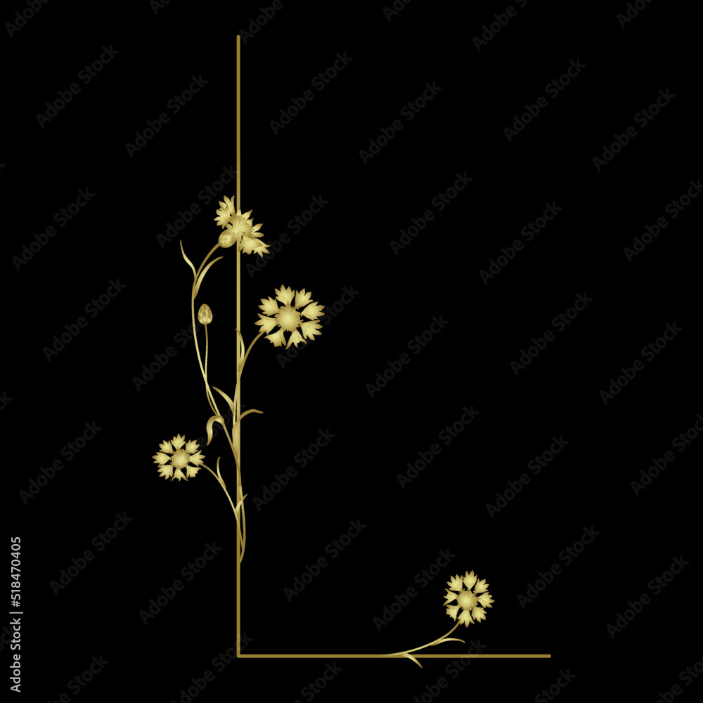 Beautiful letter L with blooming branches of cornflower or knapweed ...