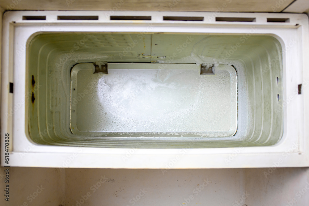 Old refrigerator freezer close-up. Freezer of old refrigerator ...