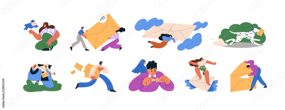 Vettoriale Stock E-mail, messenger service concept. Characters send ...