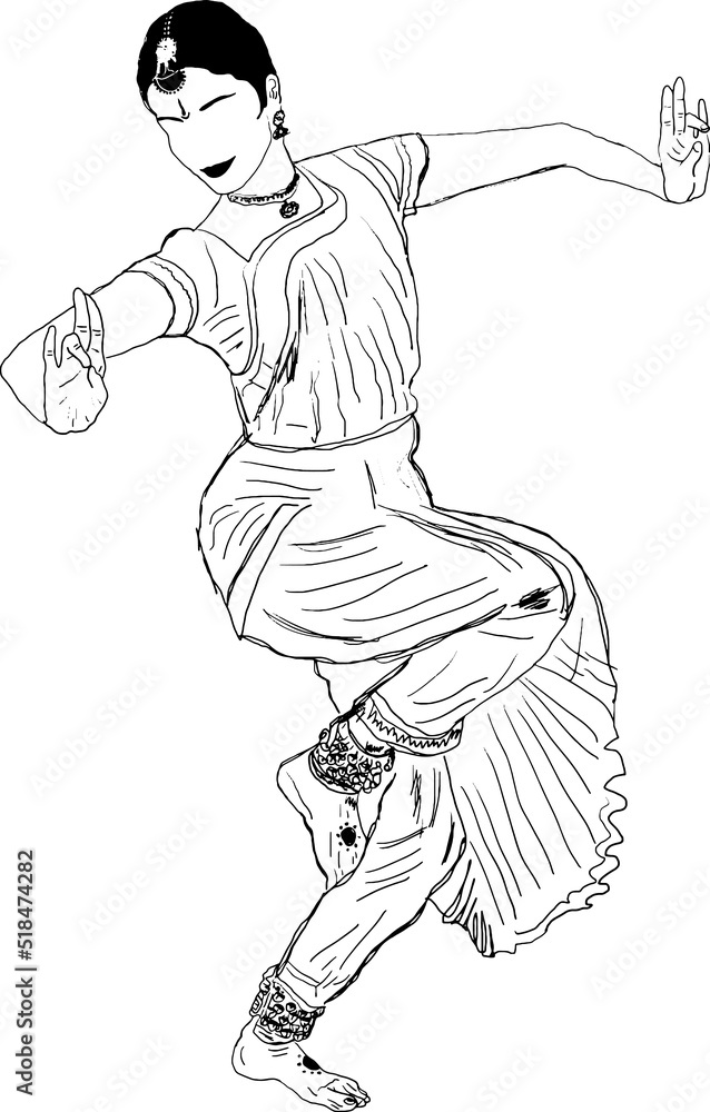 Kathak Dancer, silhouette of indian traditional dancer, sketch drawing ...