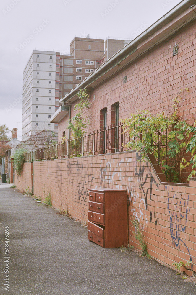 Inner city street with public housing towers Stock Photo | Adobe Stock