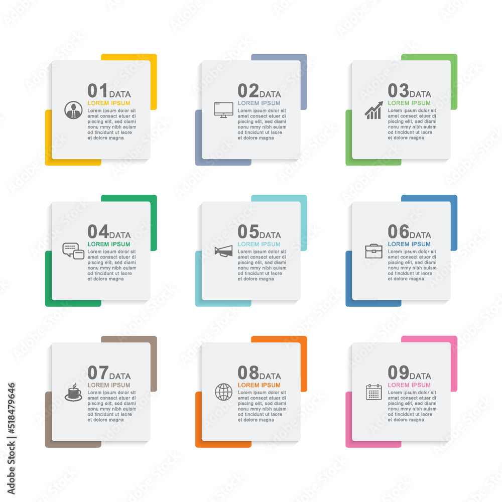 9 data infographics square index template. Vector illustration abstract ...