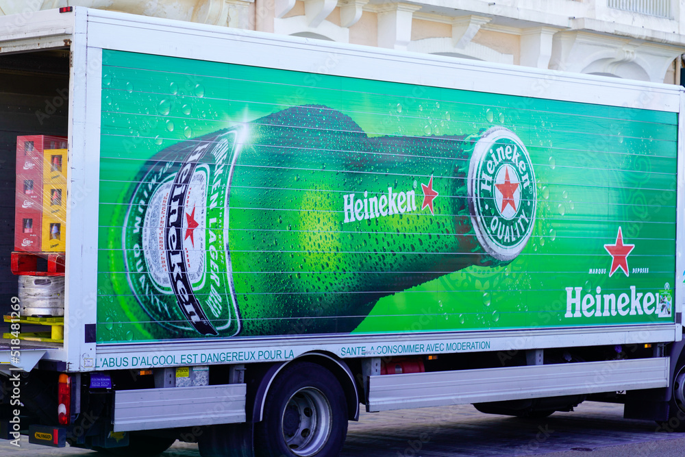 Heineken logo brand and text sign on delivery truck panel van pale ...