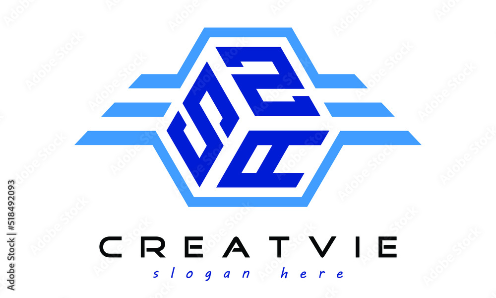 SZA three letter geometrical wings logo design vector template ...