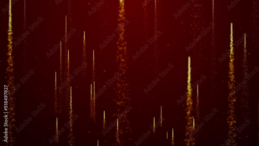 Falling glittering particles streaks animation. Abstract defocused gold ...