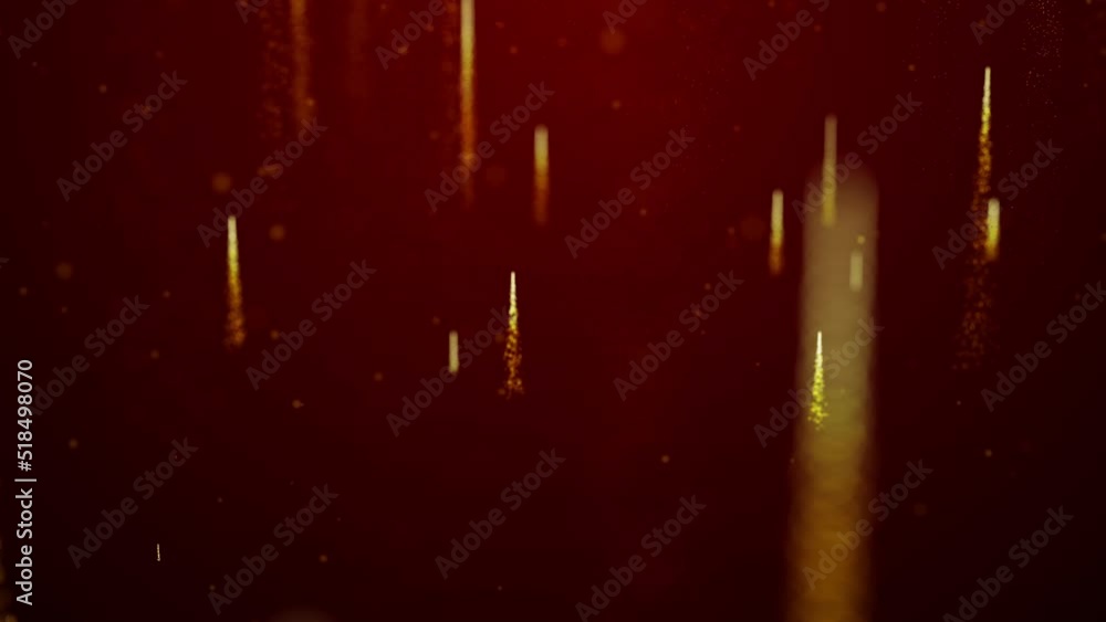 Falling glittering particles streaks animation. Abstract defocused gold ...