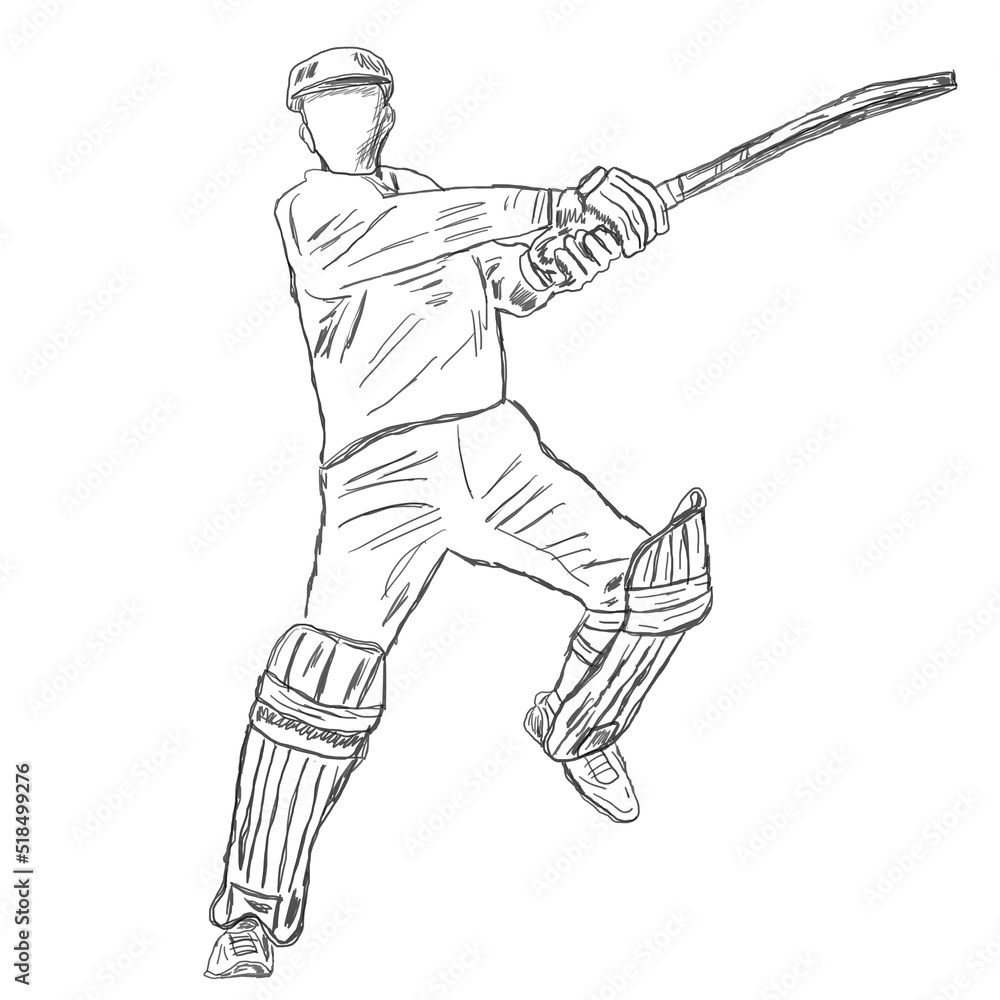 Cricket Vector, Sketch drawing of cricket batsman playing square Cut ...
