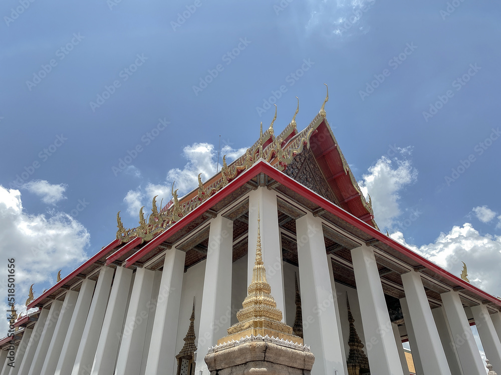 Wat Pho Temple in Bangkok, Thailand with stone pyramid towers, lying ...