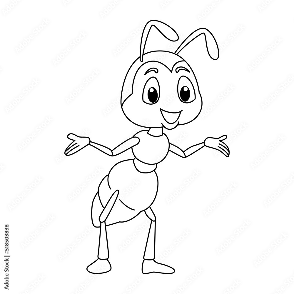 Cute ant cartoon coloring page illustration vector. For kids coloring ...