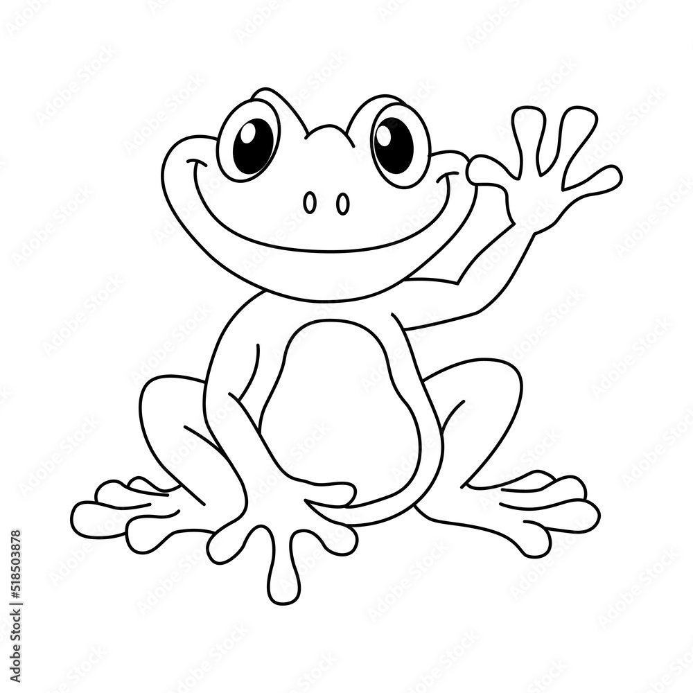 Cute frog cartoon coloring page illustration vector. For kids coloring ...