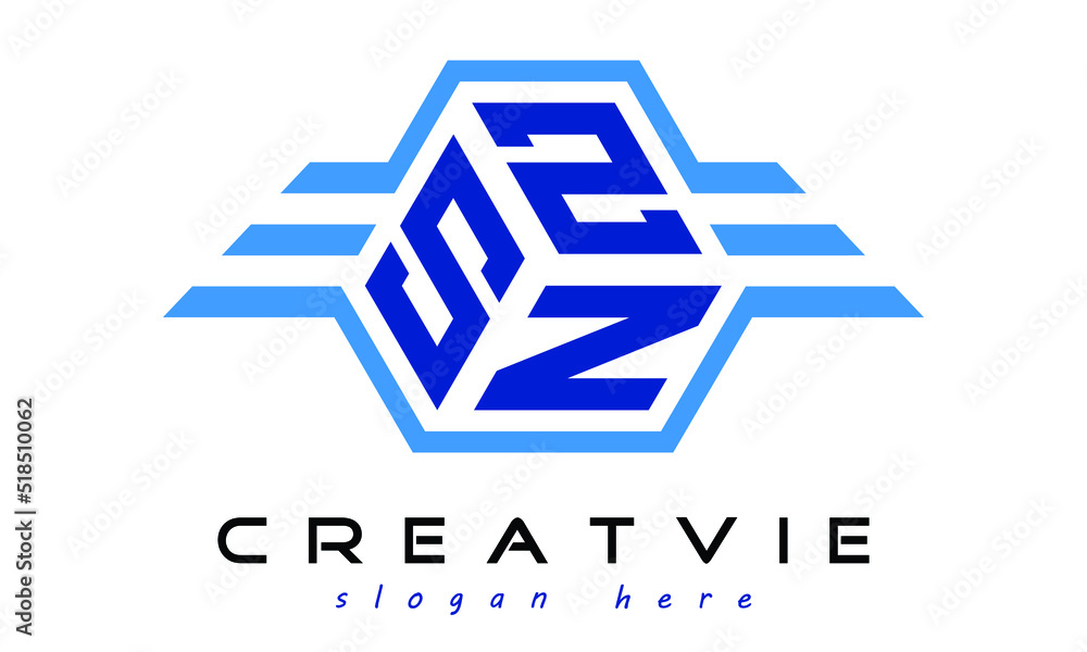 SZN three letter geometrical wings logo design vector template ...