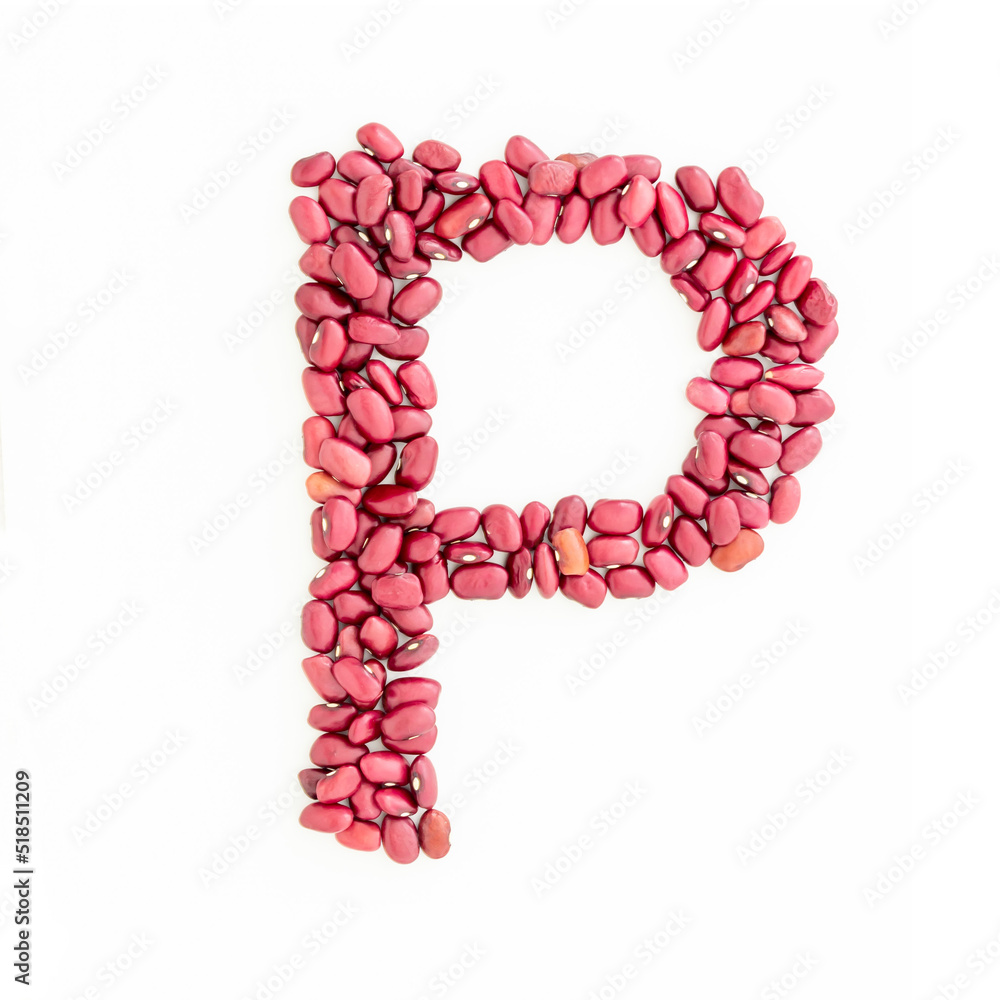 Capital letter P from red kidney beans. Beans font. White background ...
