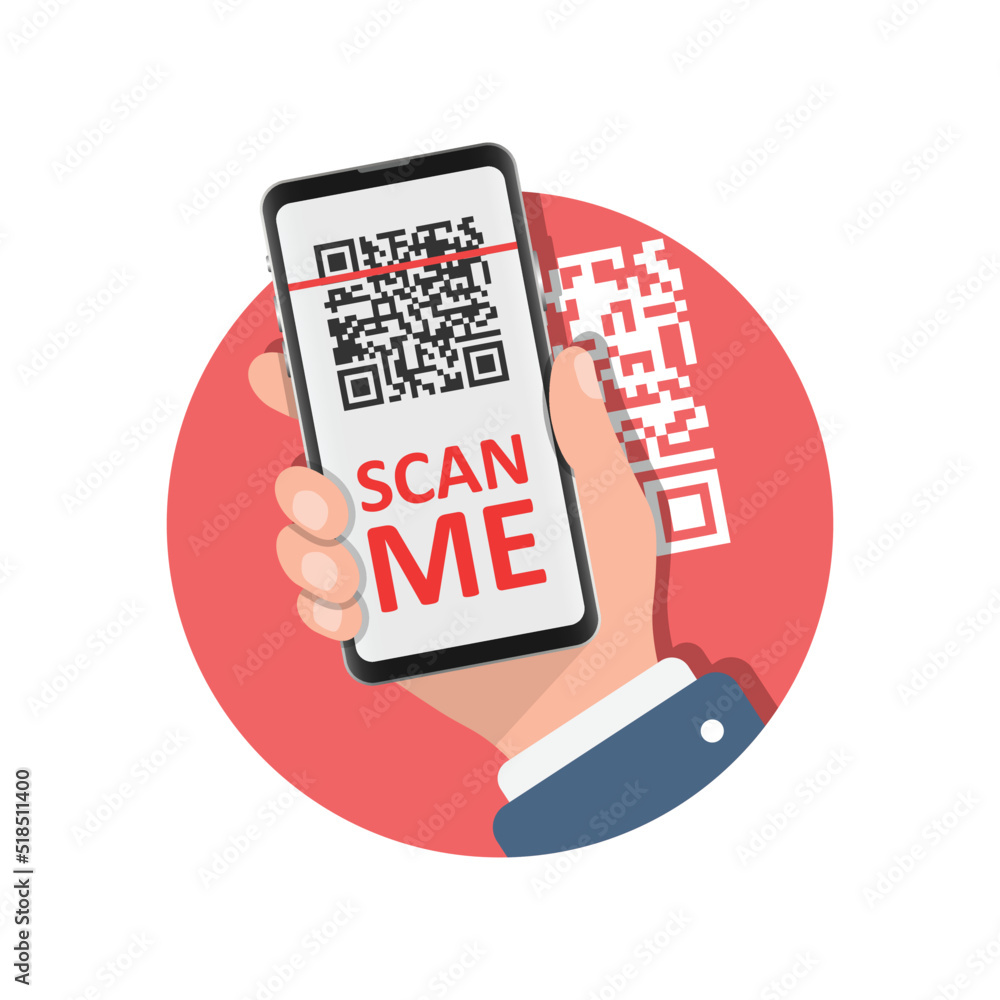 QR code scan illustration in flat style. Mobile phone scanning vector ...