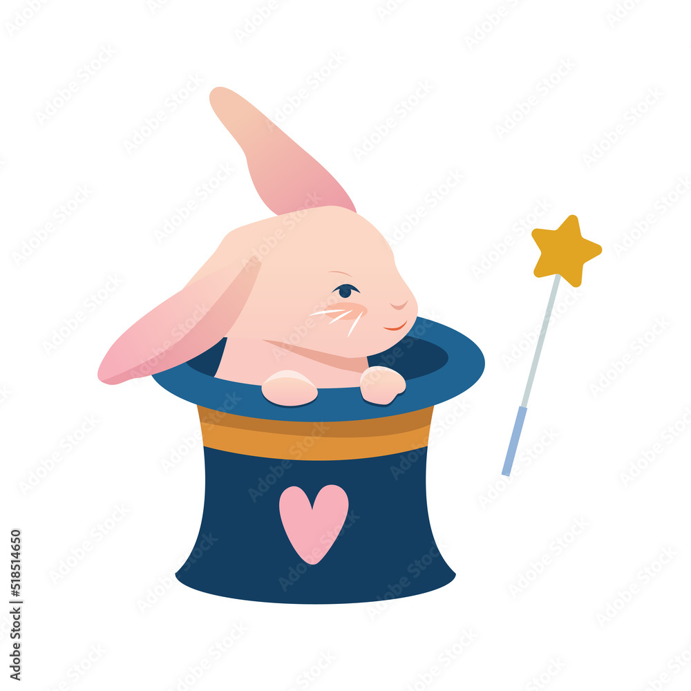 Vintage Circus Rabbit or Bunny in a Magic Hat isolated on a white ...