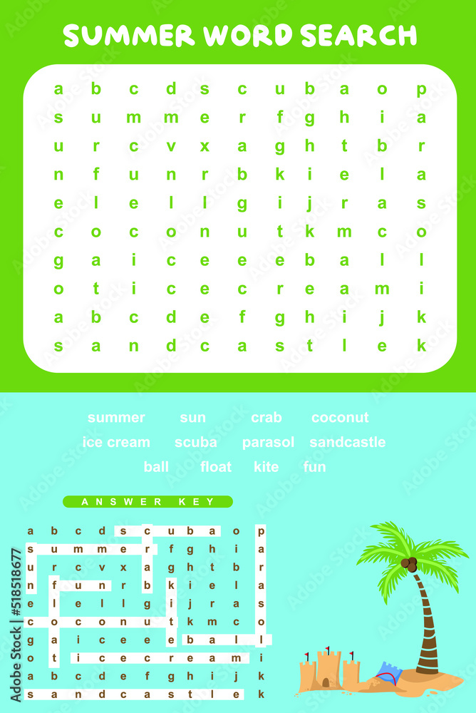 Summer Word Search worksheet. Educational worksheet for preschool ...
